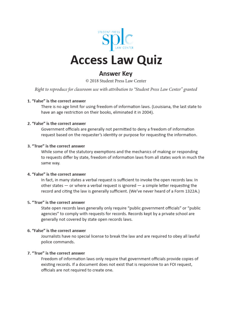 Access-Law-Answer-Key-2 | PDF | Freedom Of Information Laws By Country ...