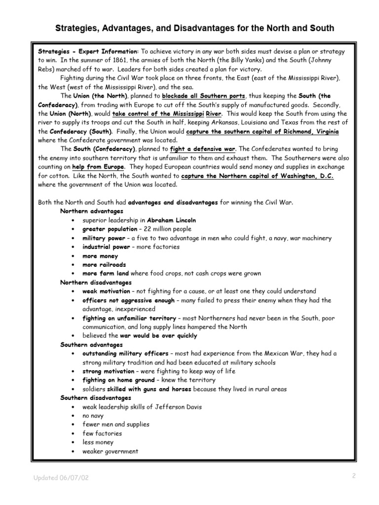 Civil War Advantages and Disadvantages PDF-1 | PDF | Confederate States ...