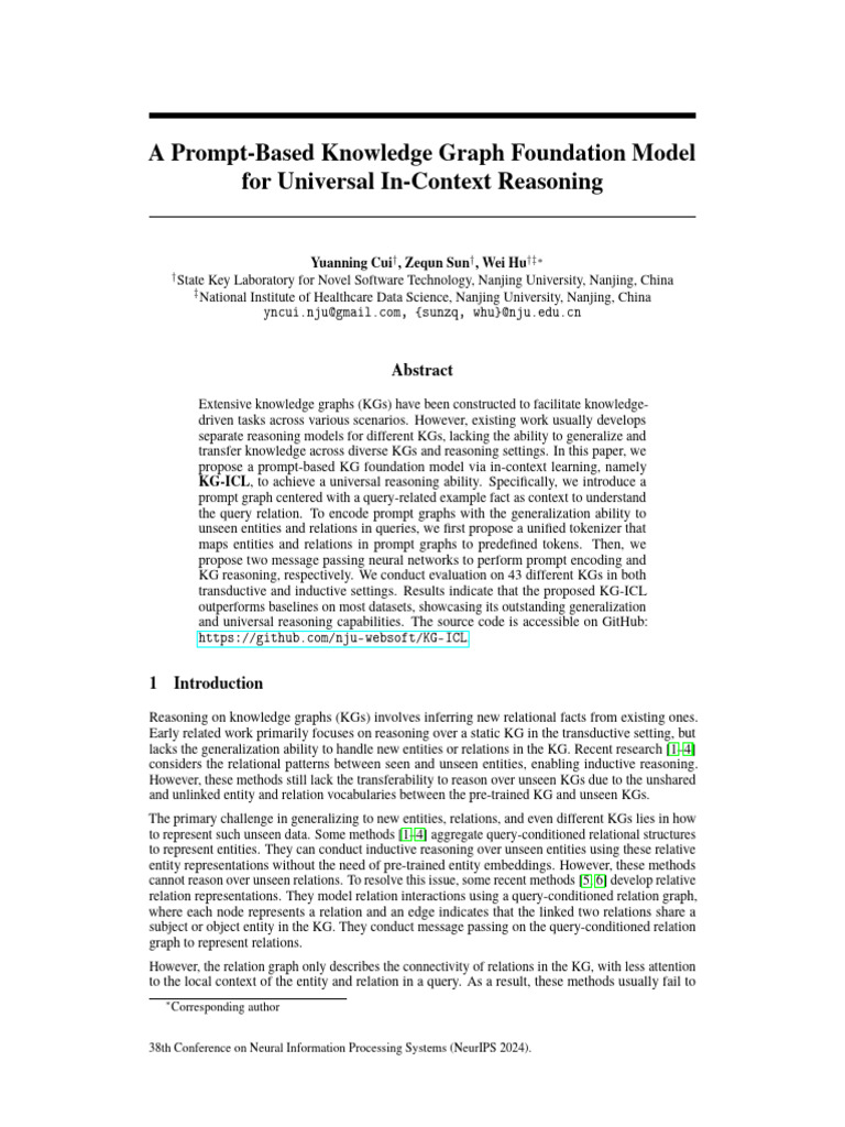 a prompt-based knowledge graph foundation model for universal in-context reasoning | PDF | Graph ...