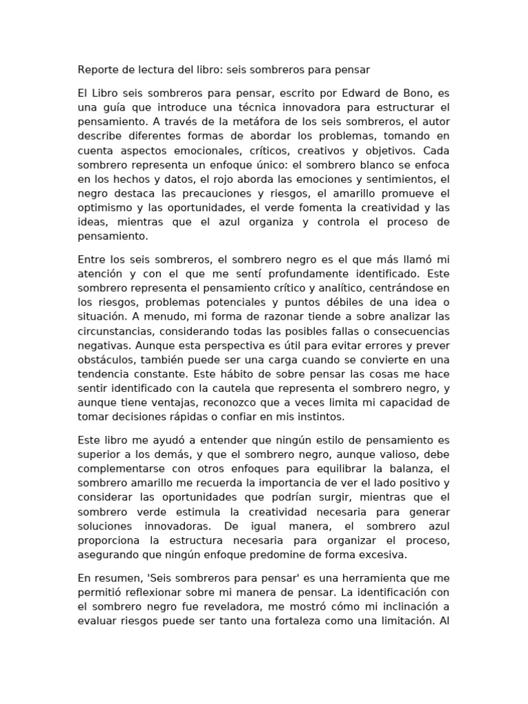 Reporte 6 Sombreros para Pensar | PDF | Pensamiento | Creatividad