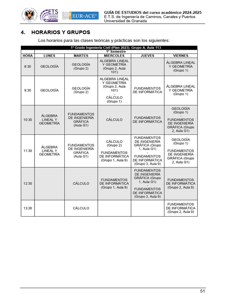 Horarios Ing - Civil - Plan2023 - 2024 - 2025 - v06 | PDF | Ingeniería | Geomática