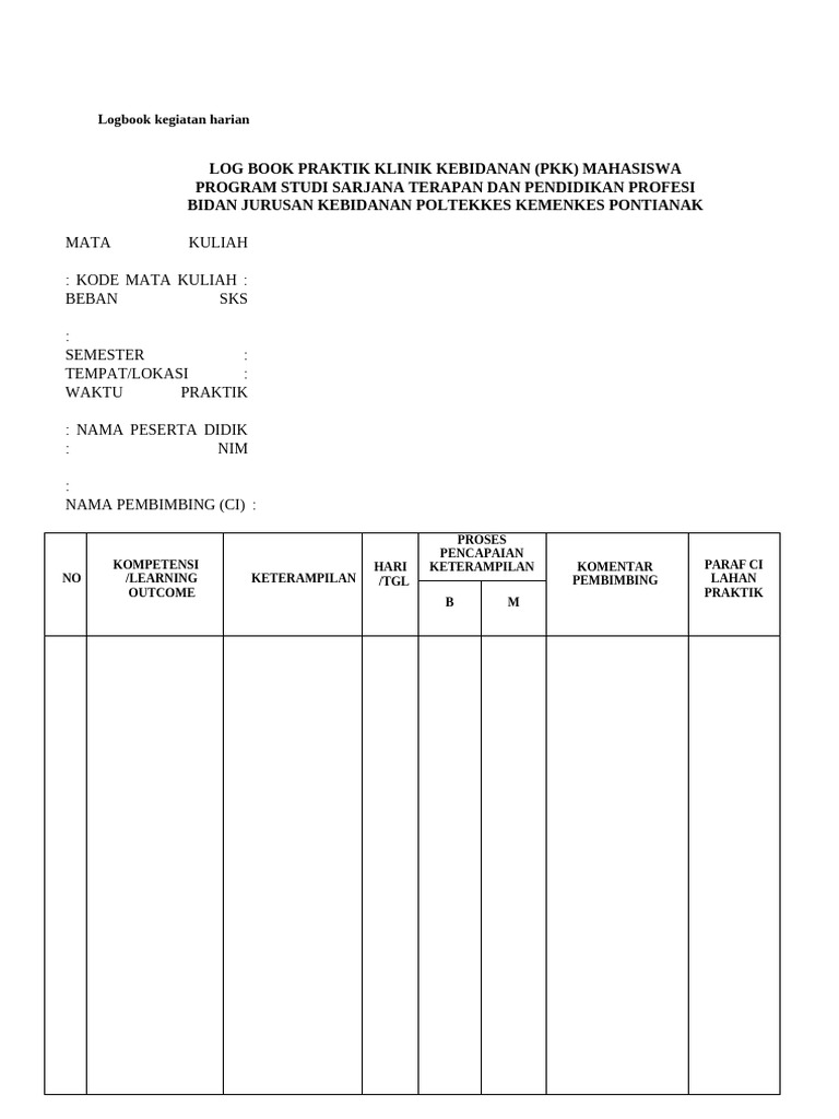 Logbook Praktik Klinik Kebidanan Mahasiswa | PDF