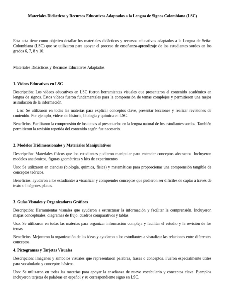 Materiales Didácticos y Recursos Educativos Adaptados A La Lengua de ...