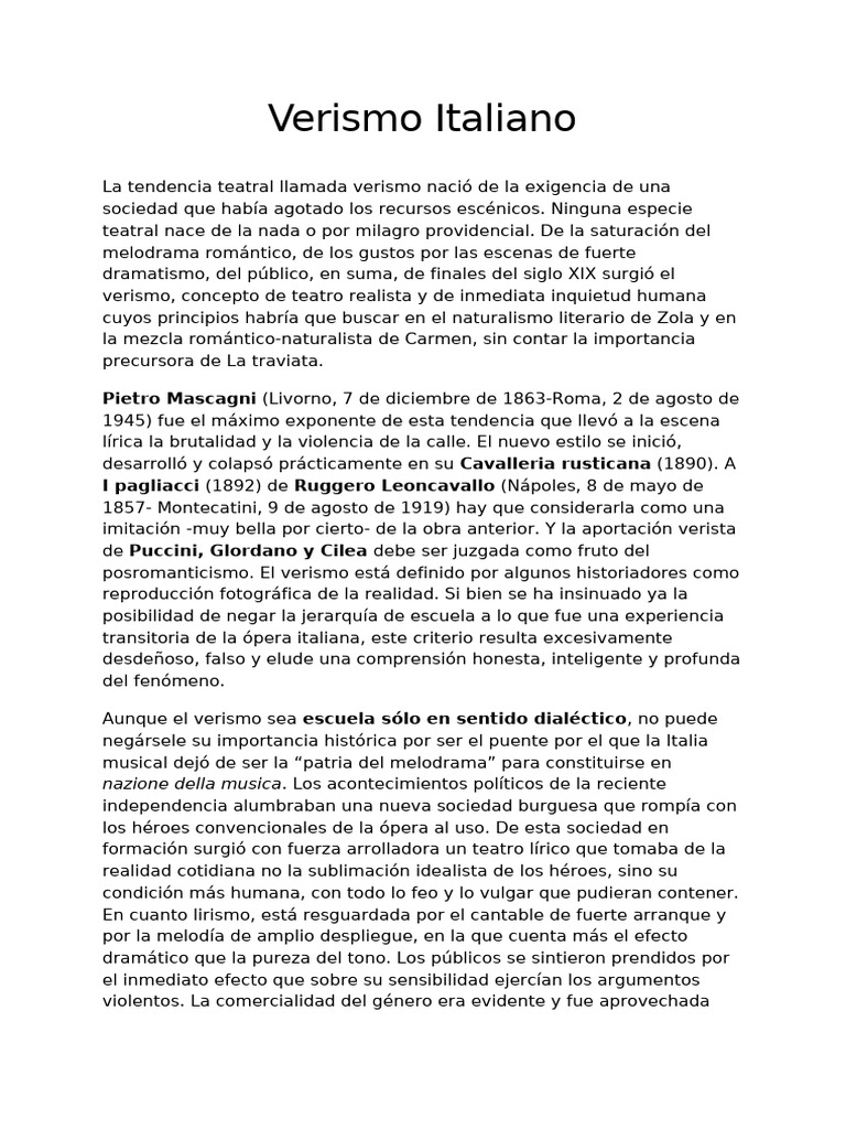 Verismo Italiano | PDF | Musica romantica | Ópera