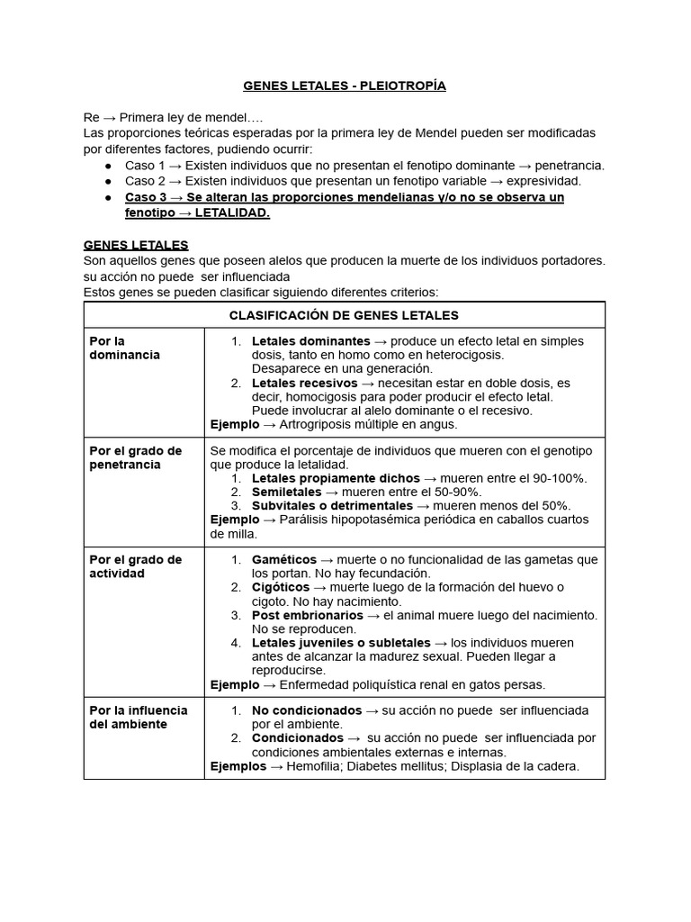 Genes Letales - Pleiotropía | PDF | Dominancia (Genética) | Gene