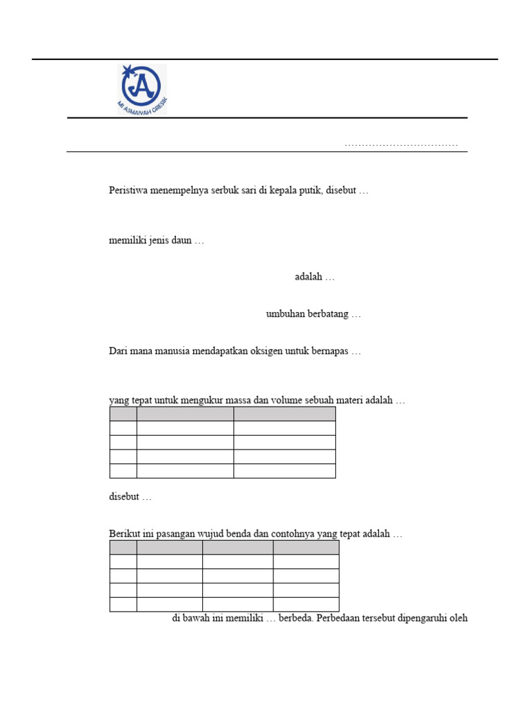 SOAL STS IPAS SEM GANJIL K.4 | PDF