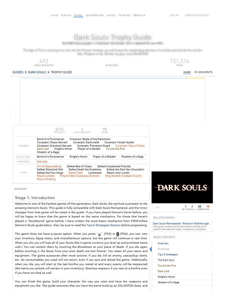 Dark Souls Trophy Guide • PSNProfiles.com | PDF
