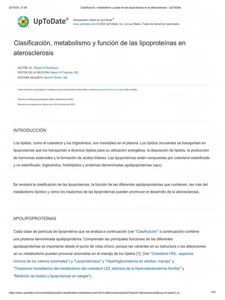 Lipoprotein Classification, Metabolism, and Role in Atherosclerosis ...