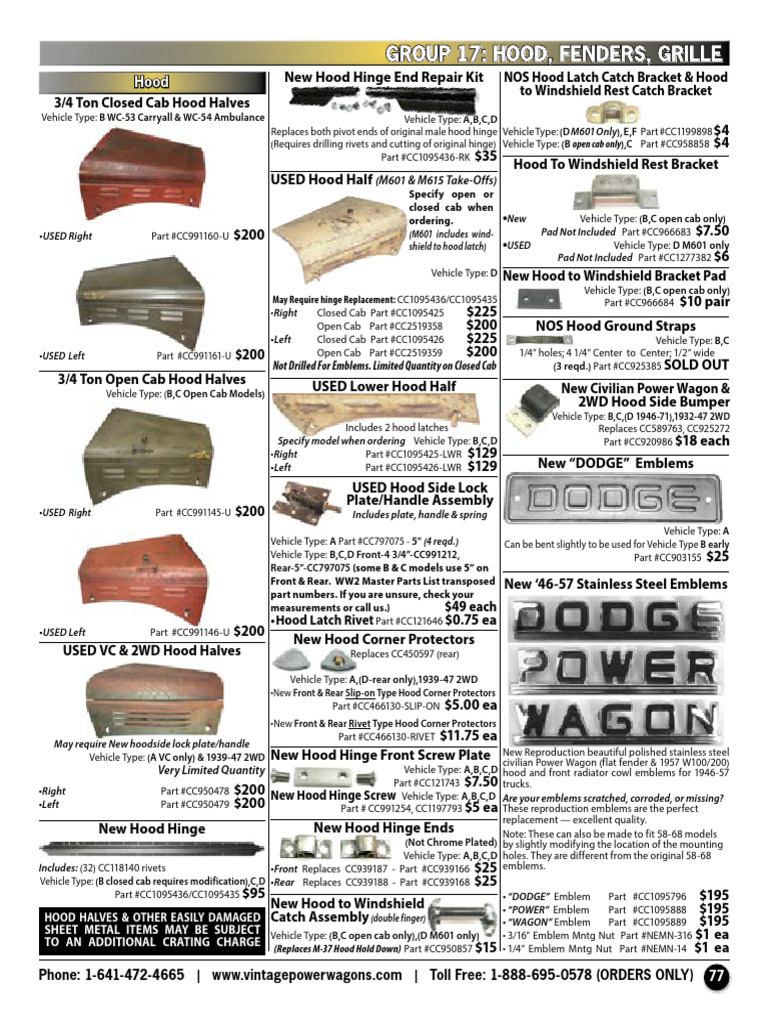 Vintage Power Wagon Hood Parts List | PDF | Motor Vehicle | Rear Wheel ...