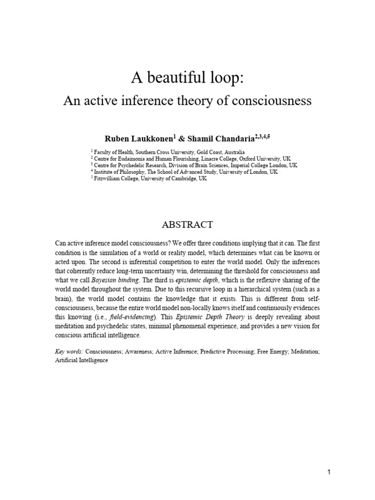 Article - A Beatiful Loop - An Active Inference Theory of Consciousness ...