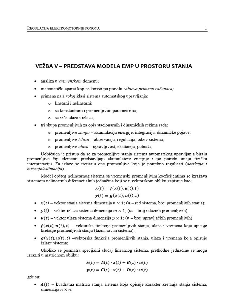 Vezba V Predstava EMP U Prostoru Stanja | PDF