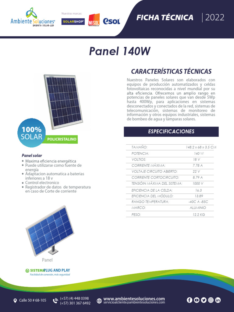 Ficha Tecnica Panel Solar 140W | PDF | Panel solar | Ciencias fisicas
