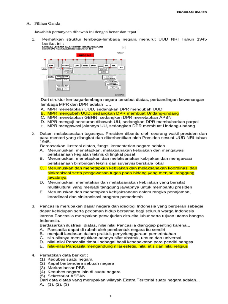 Soal Ujian PPKn SMA | PDF