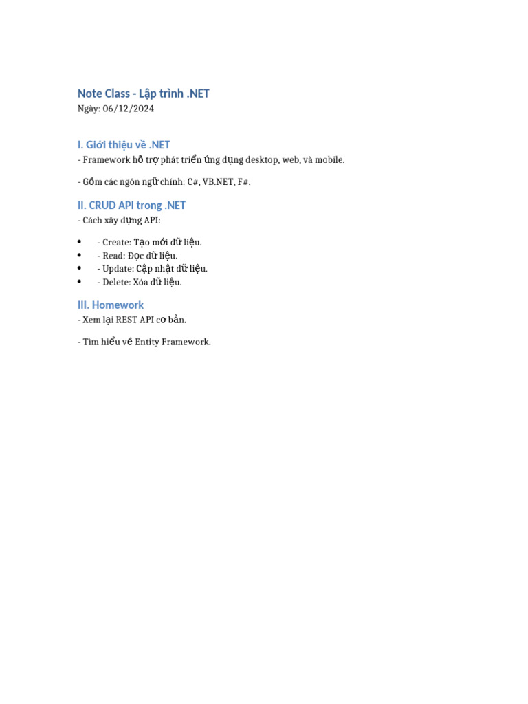 Note Class Lap Trinh NET | PDF