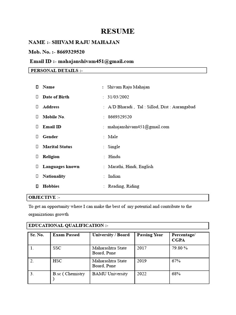 Shivam Mahajan's Resume Summary | PDF