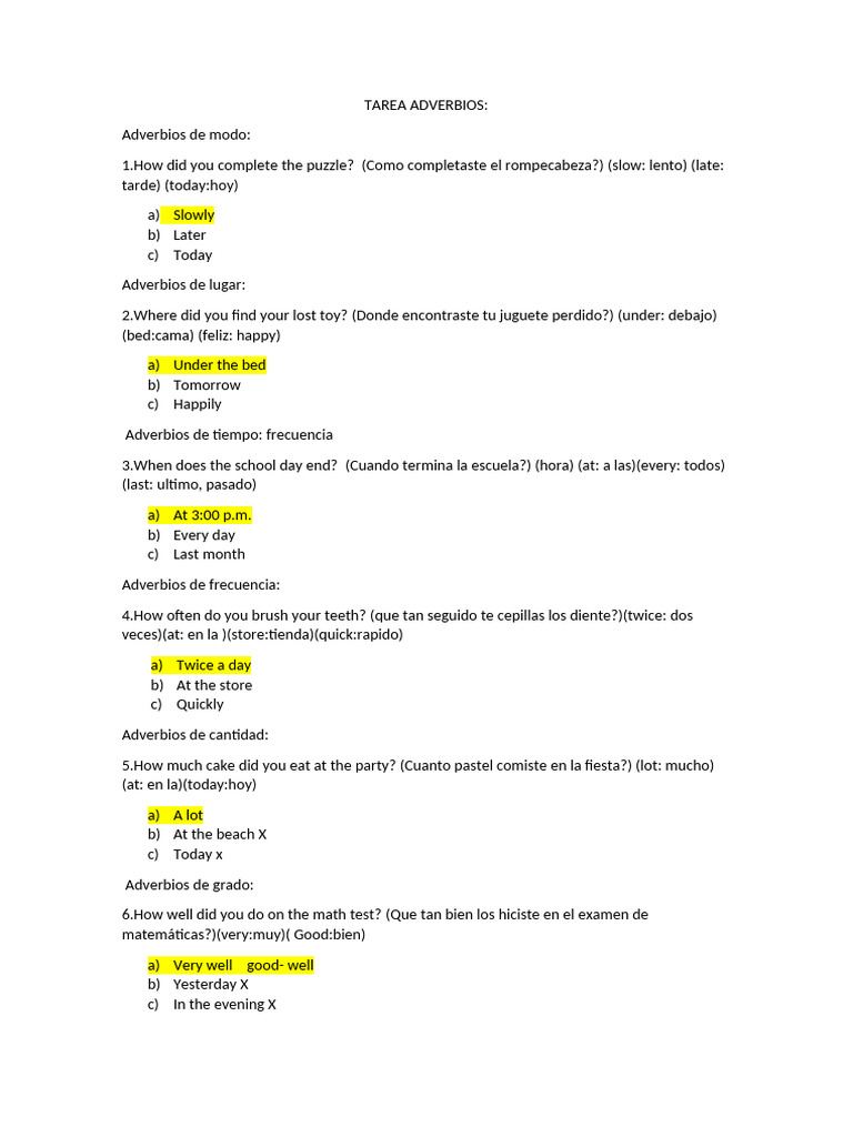 Tarea Adverbios | PDF