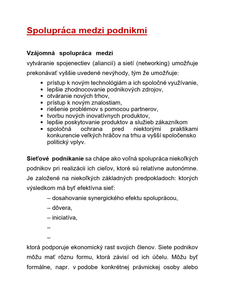Spolupraca Medzi Podnikmi A Formy Podpory MSP 24 | PDF