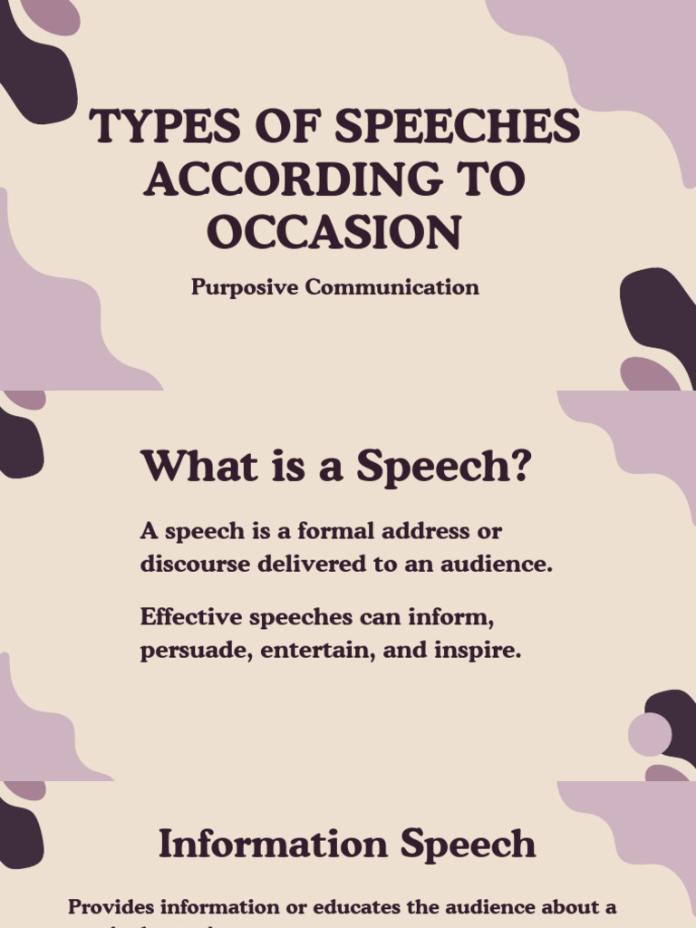 Types of Speeches According To Occasions | PDF