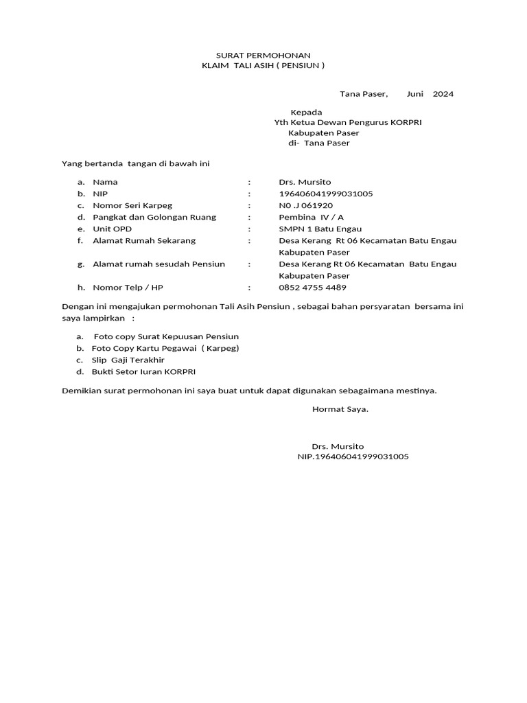 Permohonan Slip Gaji Pensiunan Janda | PDF