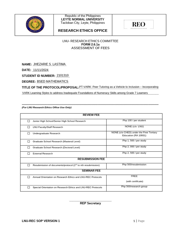 LNU Research Ethics Fee Structure | PDF