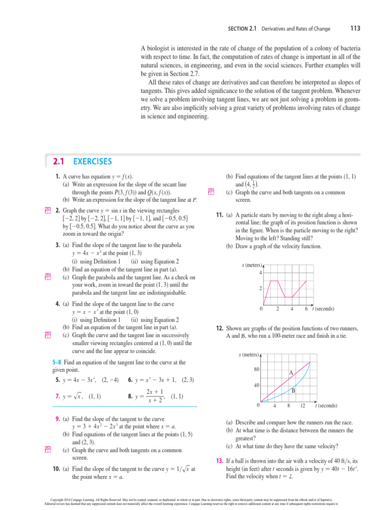 2.1 Exercises and Solutions | PDF | Tangent | Derivative