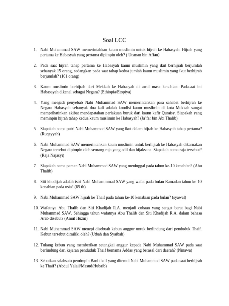 Soal Shirah Nabawiyah LCC | PDF
