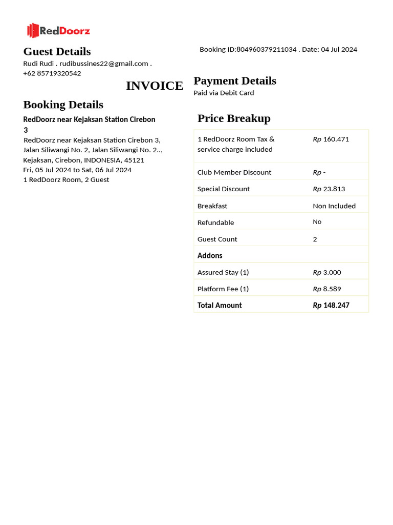 Booking Invoice | PDF