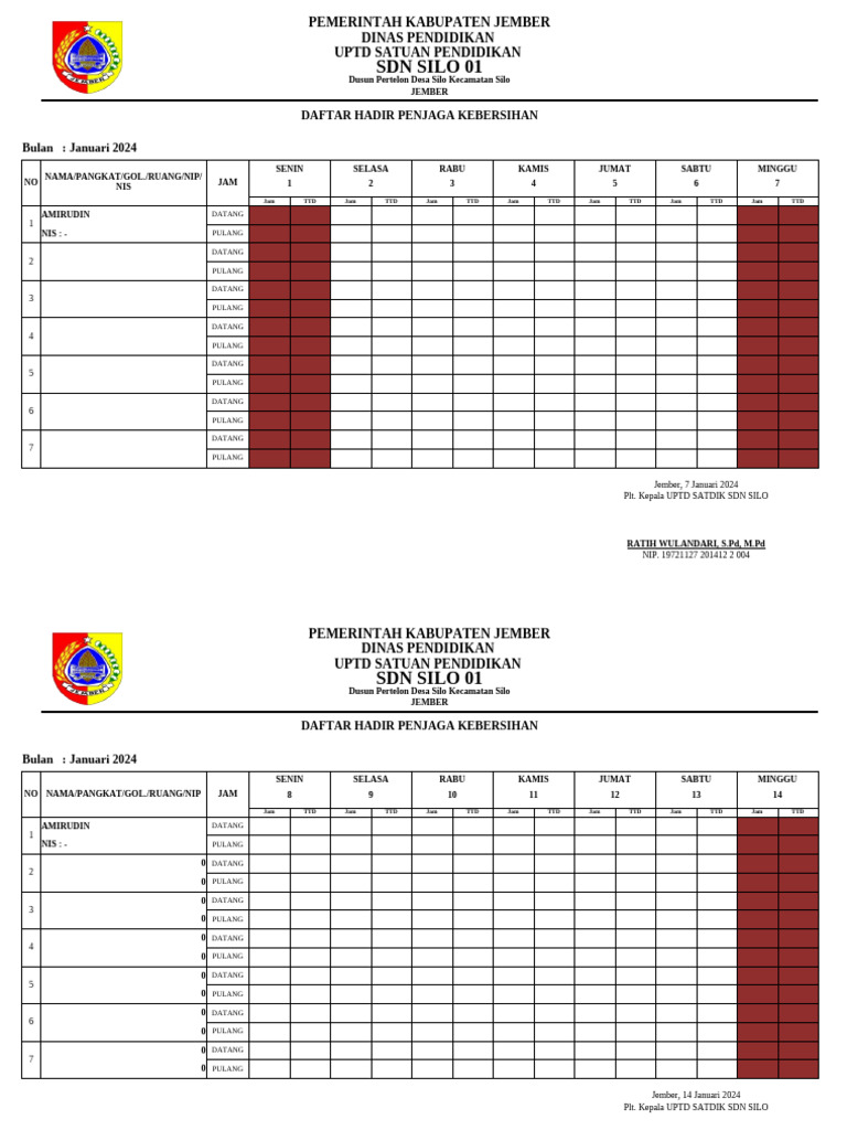 ABSEN DAFTAR HADIR GTT DAN PTT (P. AMIR)SDN SIlo 01 | PDF
