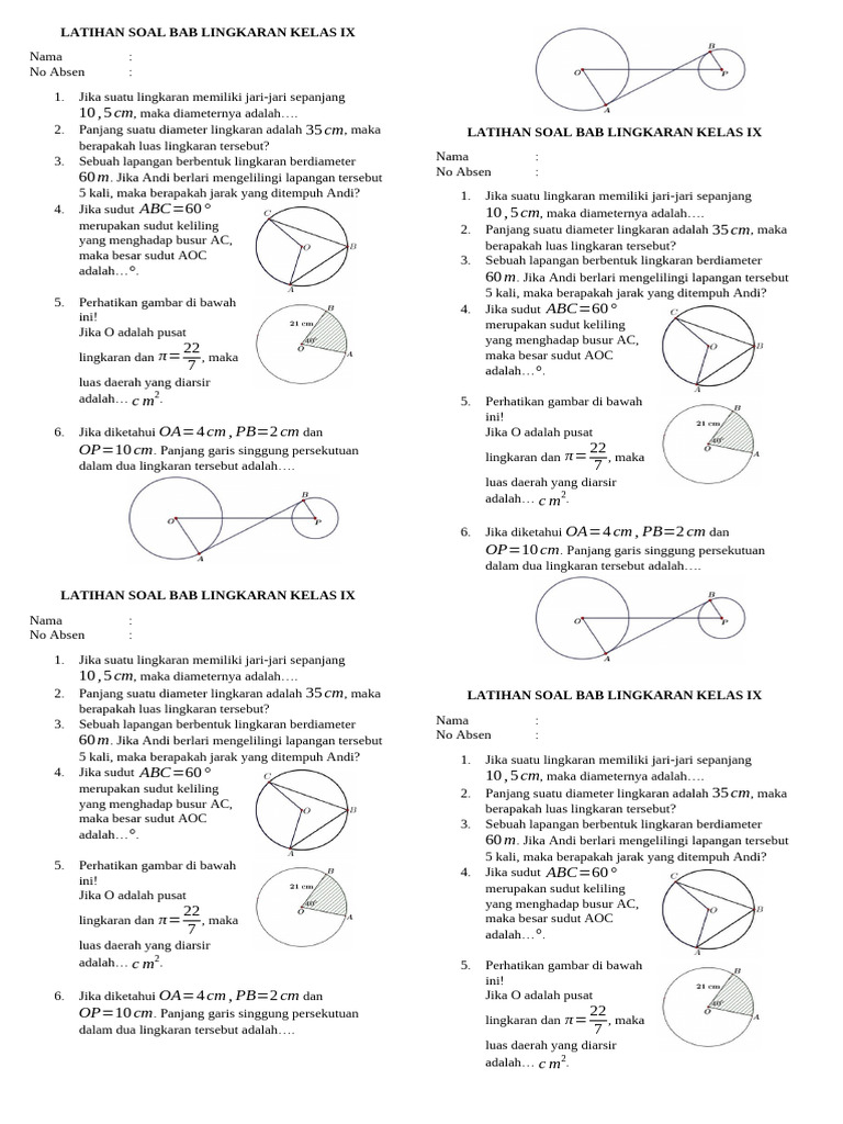 Latihan Soal Lingkaran Kelas 9 | PDF