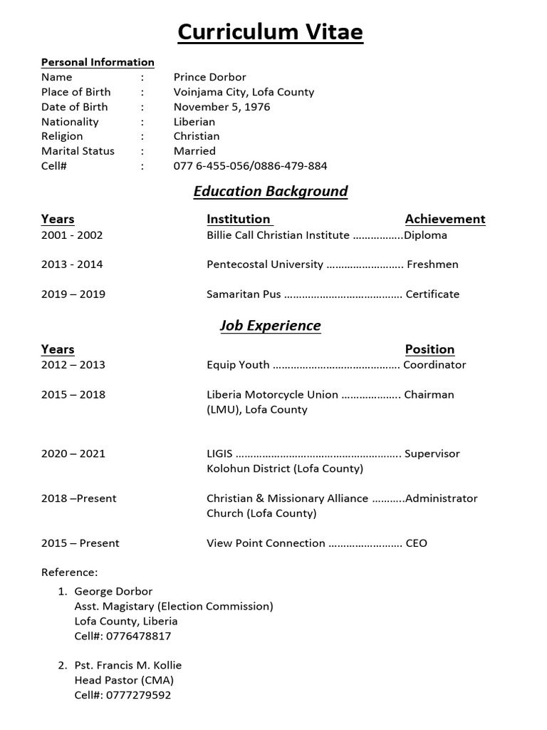 Prince Dorbor's Professional CV | PDF