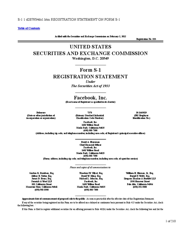 Registration Statement on Form S-1 | Stocks | Initial Public Offering ...
