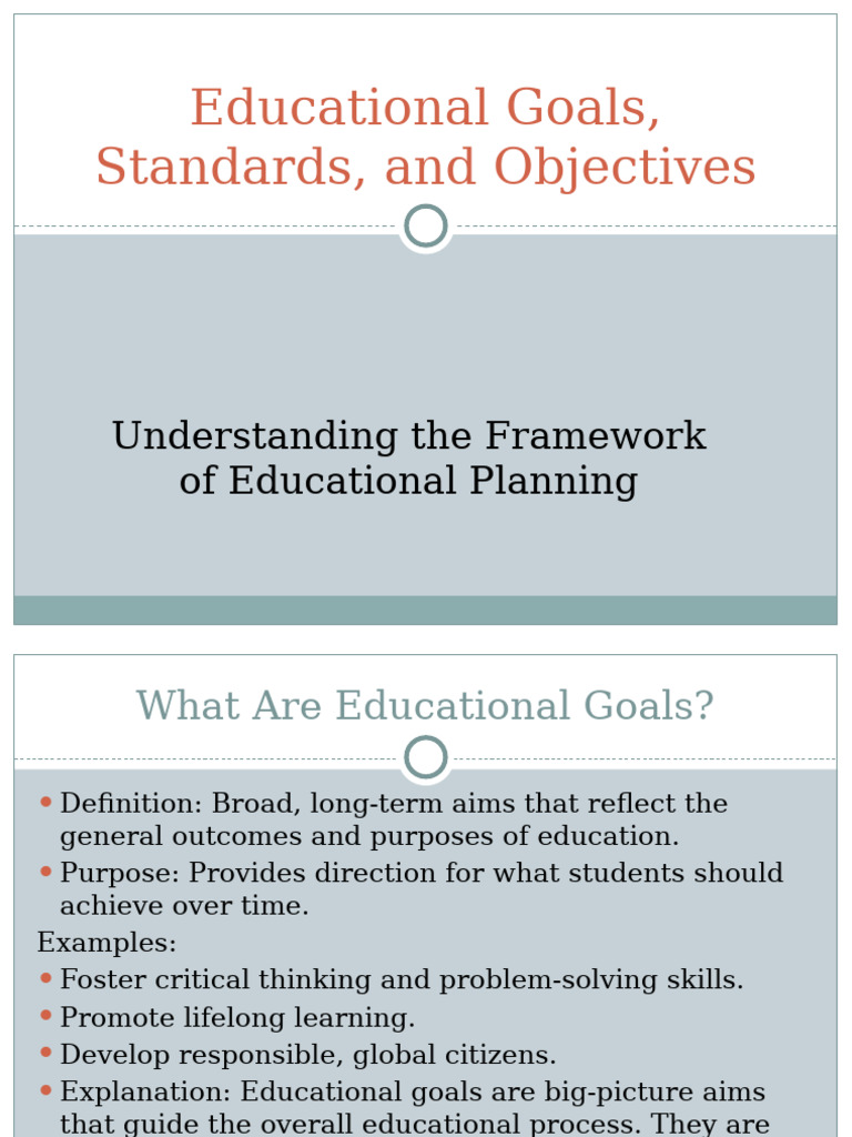 Educational Goals and Standards Overview | PDF | Educational Assessment ...