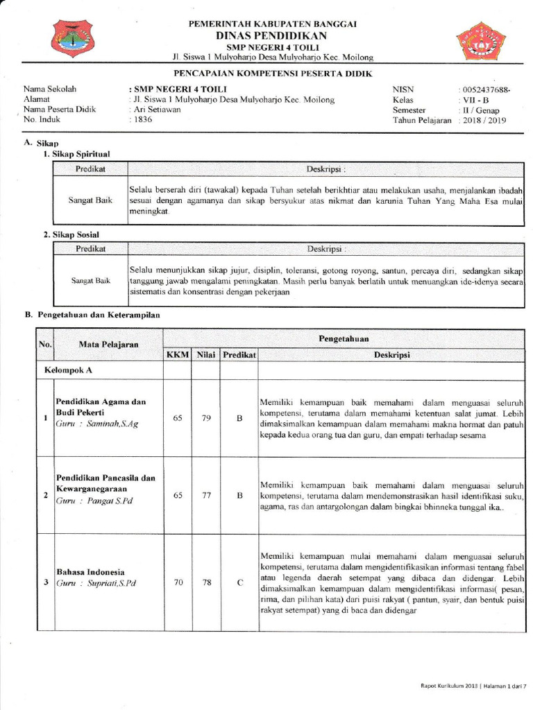 Raport Ari Setiawan | PDF