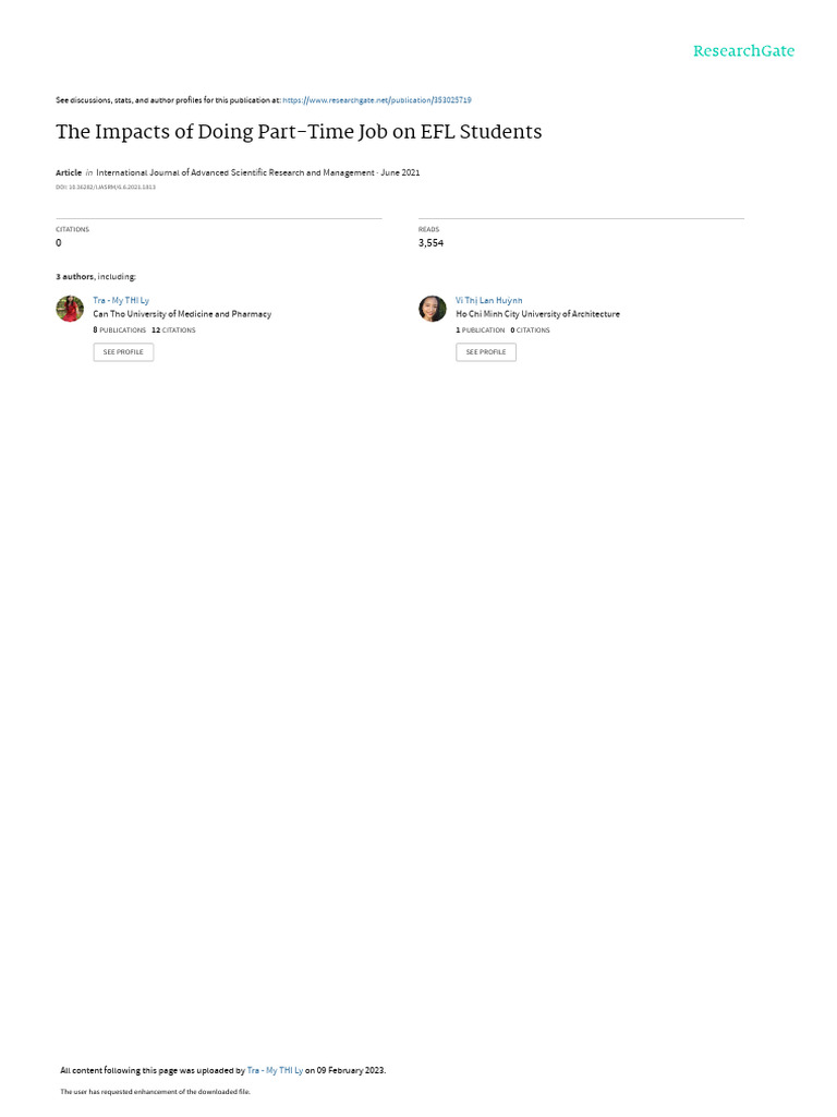 The Impacts of Doing Part-Time Job On EFL Students | PDF | Teachers ...