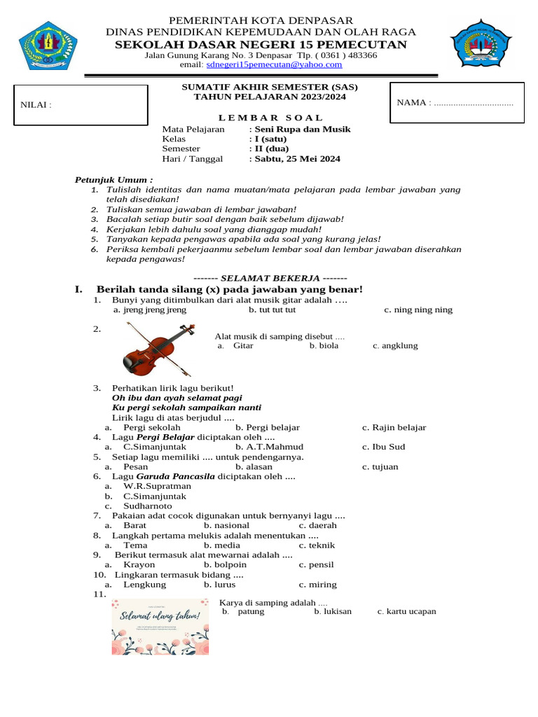 SAS Seni Rupa Dan Musik 1 Smt 2 | PDF