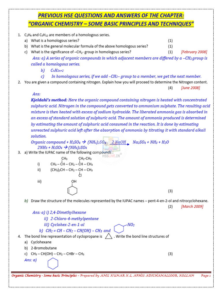 Hsslive-Xi-Chem-8. Organic Chemistry Some Basic Principles Q & A | PDF ...