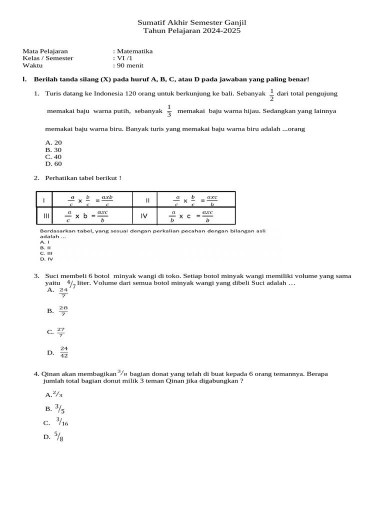Sumatif Akhir Semester Ganjil MTK | PDF