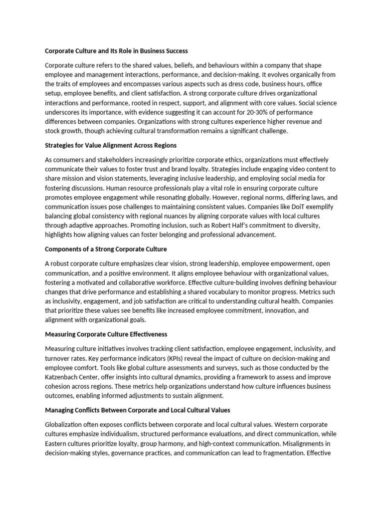 Corporate Culture's Impact on Success | PDF | Organizational Culture | Employment