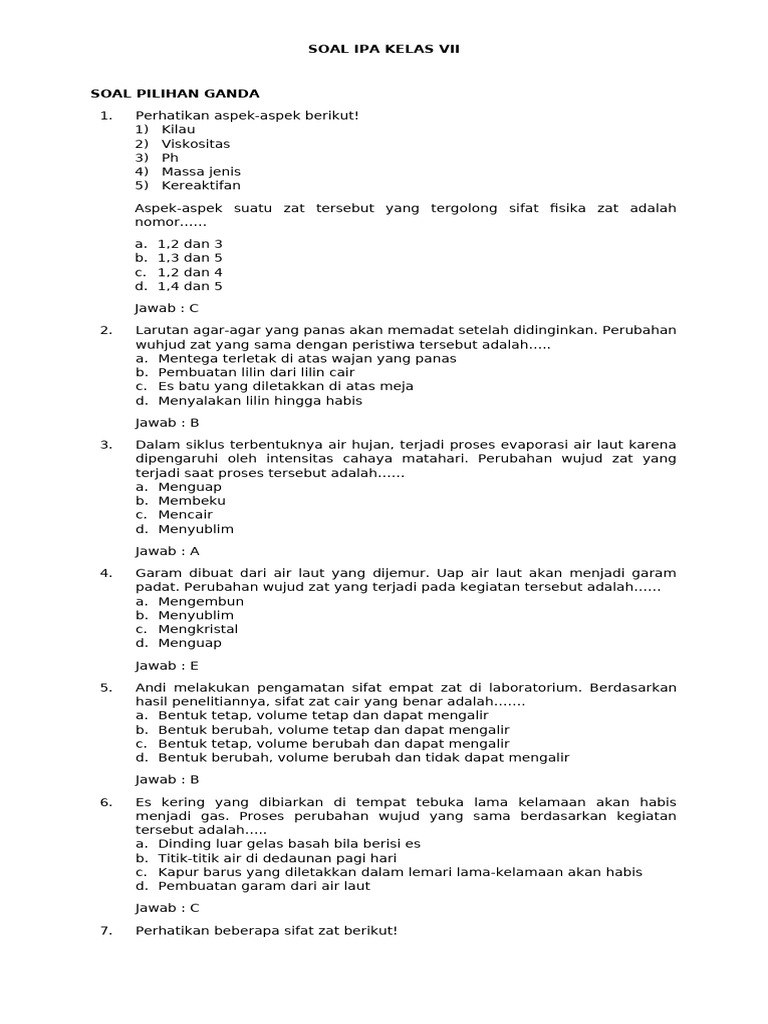 Soal Ipa Kelas Vii | PDF
