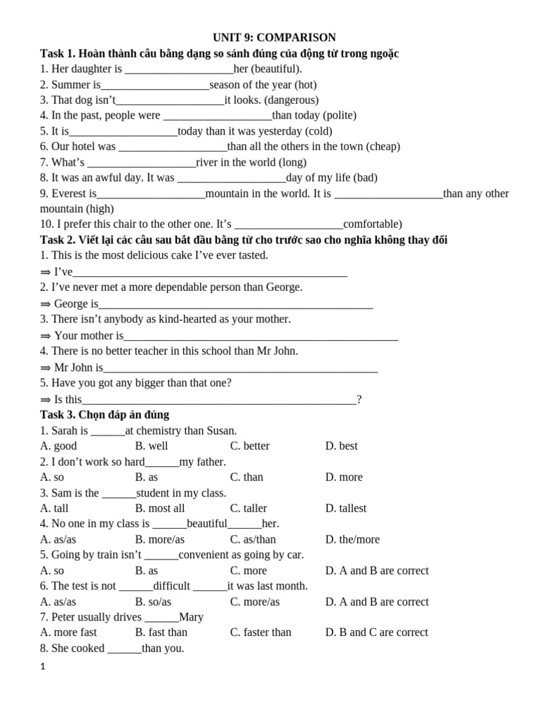 Unit 9-Comparative-Exercises | PDF