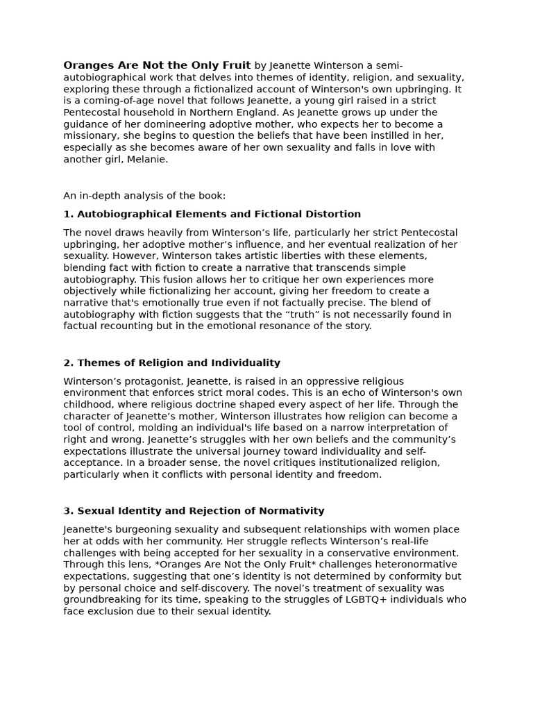 Themes in Oranges Are Not the Only Fruit | PDF | Postmodern Literature ...