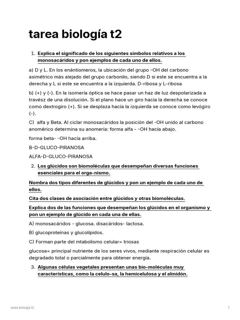 Tarea Biologa t2 | PDF | Carbohidratos | Polisacárido