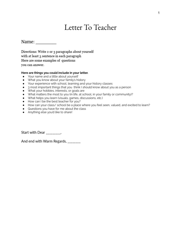 Student Intro Letter Guide | PDF