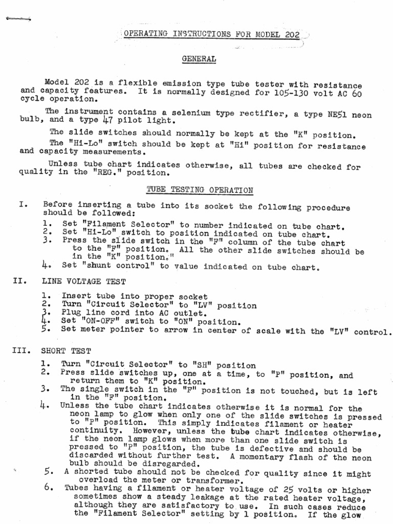 Emc Electronics Measurement Corporation Model 202 Tube Tester | PDF