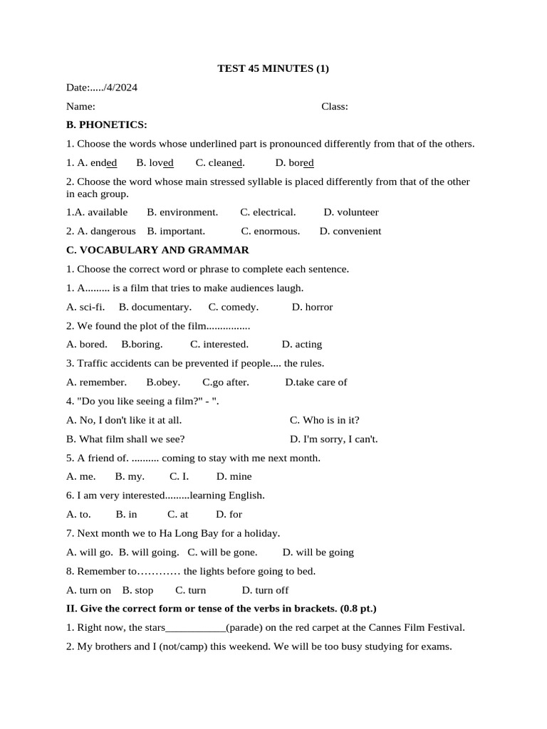 2 ĐỀ CƯƠNG CUỐI KÌ 2 k7 | PDF | Stress (Linguistics) | English Language