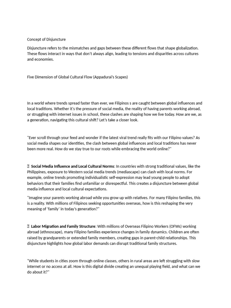 Situational Examples of Disjuncture | PDF | Economies