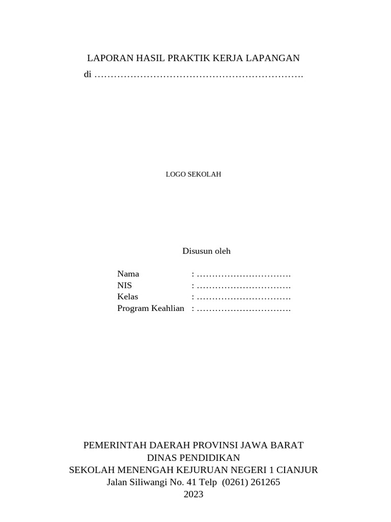 Contoh Cover Lembar Pengesahan Kerangka Laporan PKL 2023 | PDF
