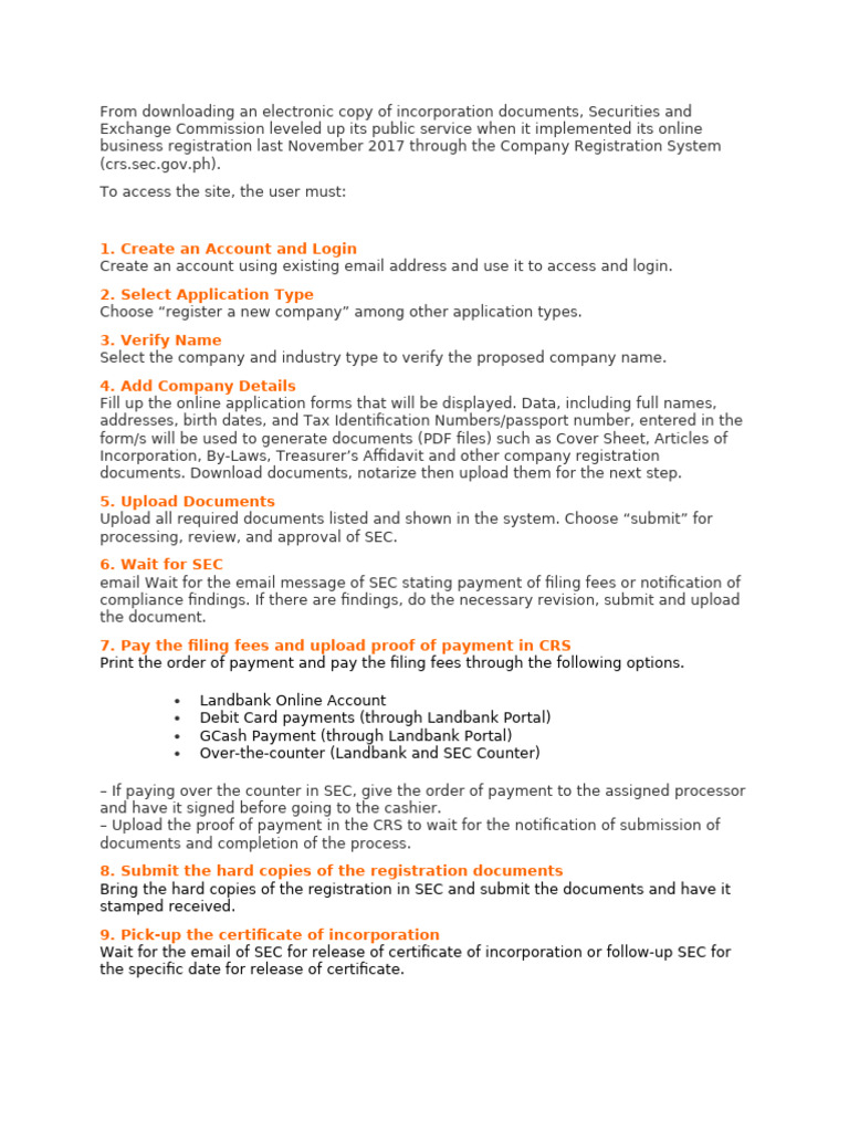 SEC CRS- Process Step by Step | PDF