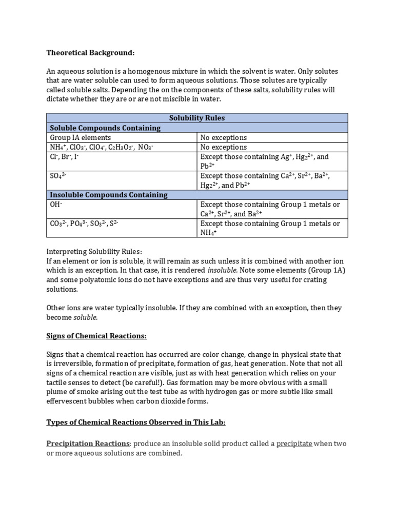 Theoretical Background 5 | PDF | Solubility | Chemical Reactions