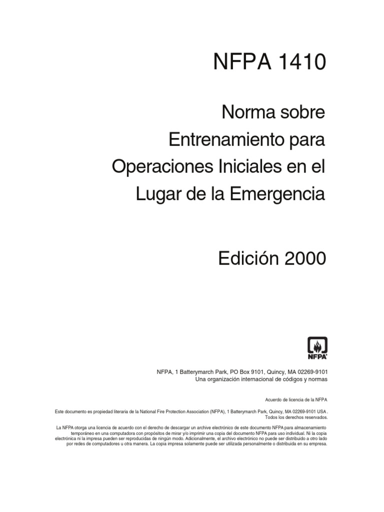 1410 NFPA 2000 Operaciones Iniciales | PDF | Adopción | Bombero